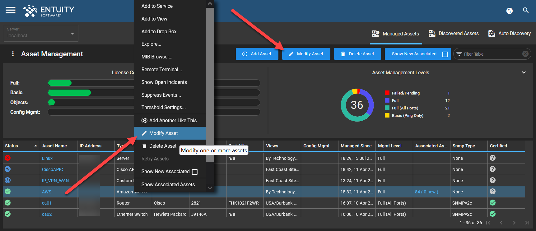 Managed Assets Including Adding Modifying Deleting And Troubleshooting Assets Entuity 
