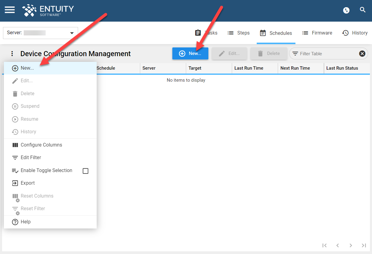 How do I schedule or manually run a configuration task? – Entuity