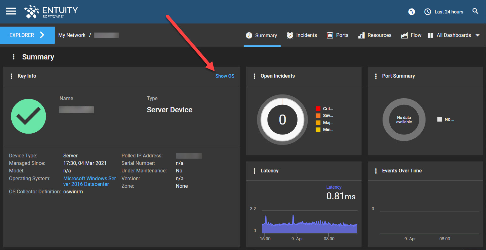 Key Info dashlet – Entuity