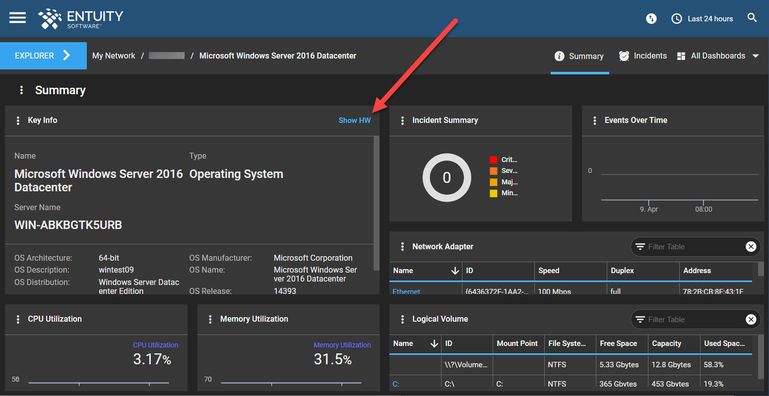 Key Info dashlet – Entuity