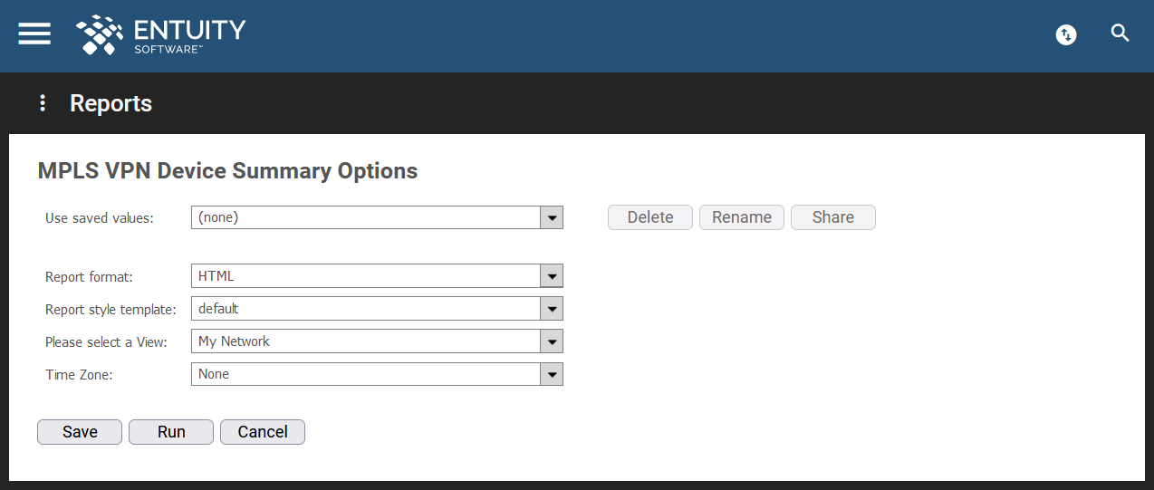 MPLS VPN Device Summary report – Entuity