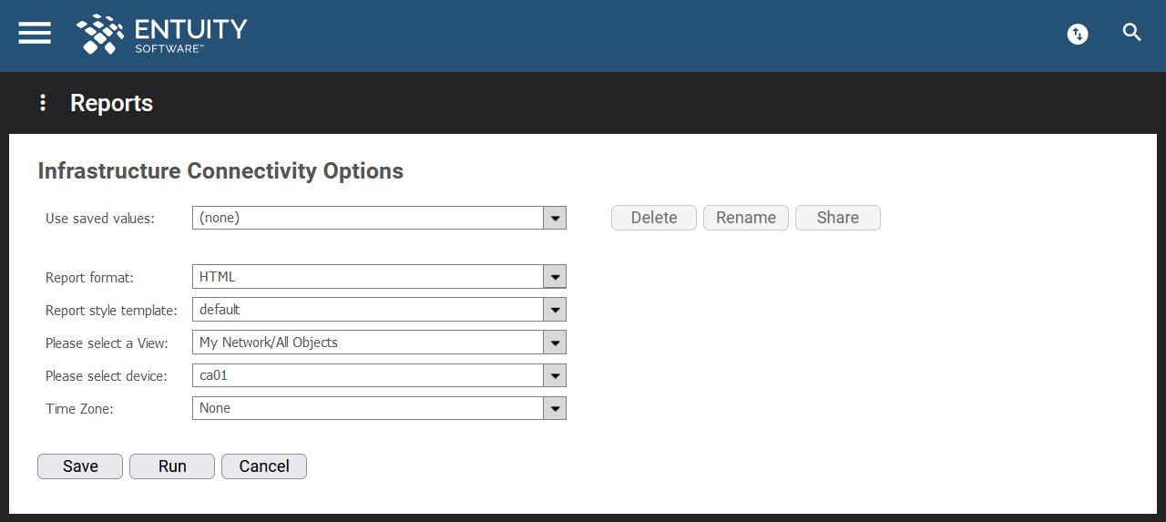 Infrastructure Connectivity report – Entuity
