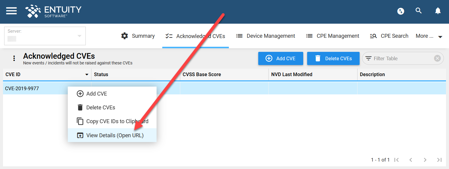 Vulnerability Monitoring - Acknowledged CVEs – Entuity