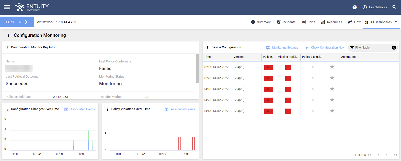 Configuration Monitoring dashboard – Entuity
