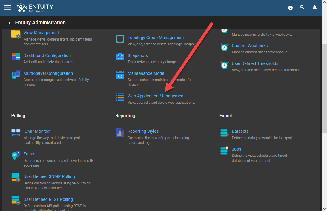 How do I view, add, edit or remove web apps? – Entuity