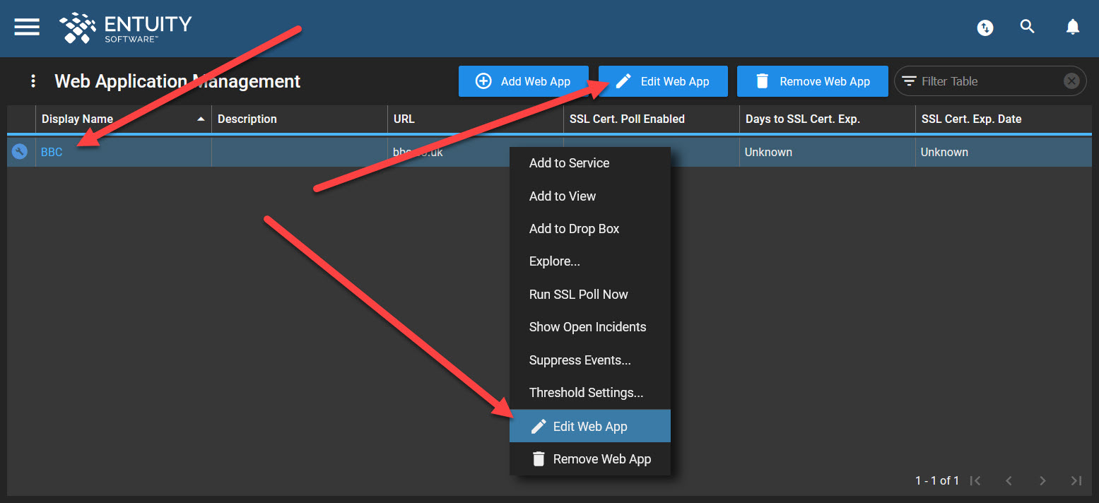 How do I view, add, edit or remove web apps? – Entuity