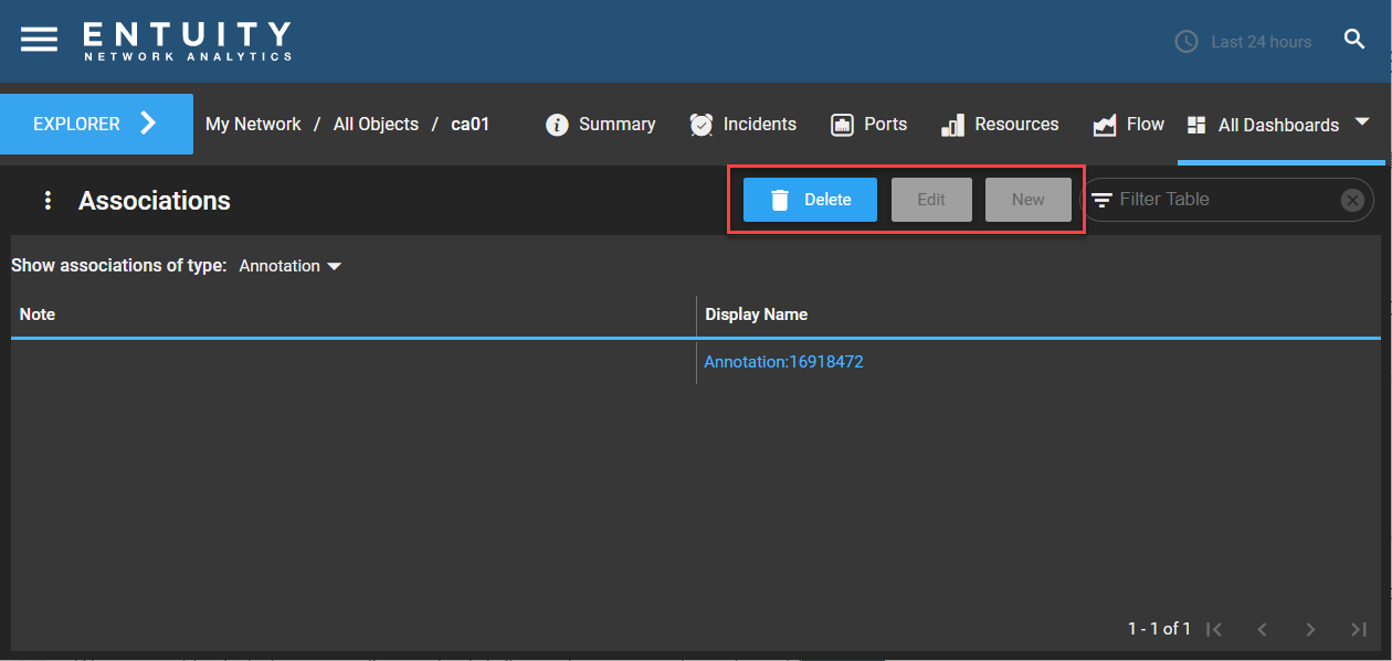 Object Associations dashlet – Entuity