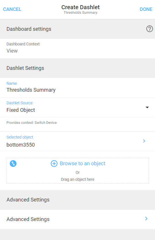 Thresholds Summary dashlet – Entuity